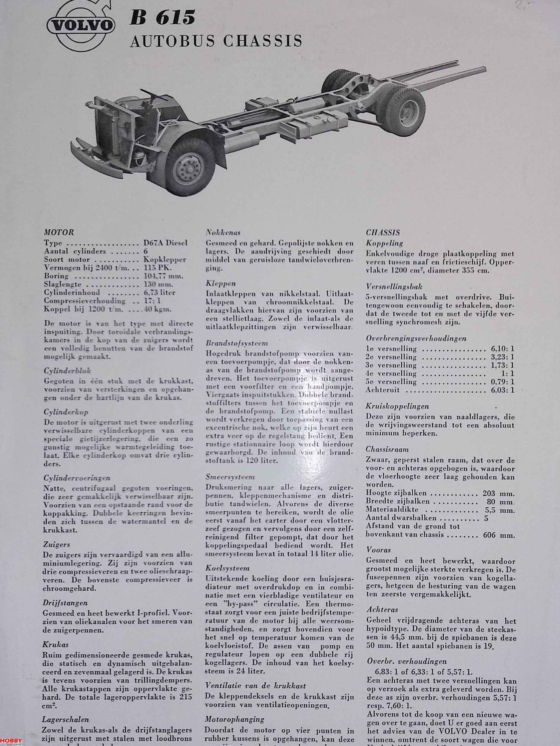 Volvo B615 Autobus Chassis Leaflet - Hobbyprof